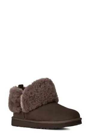 UGG Ultra Mini Braid Genuine Shearling Bootie - Dark Chocolate