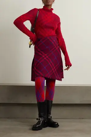 Burberry Checked Wool Wrap Skirt