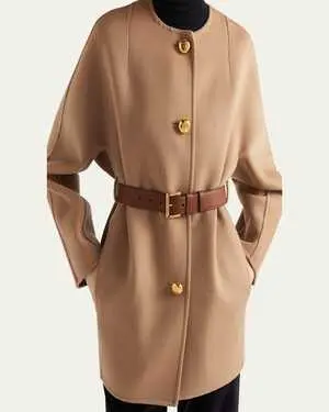 Prada Double Wool Leather Belted Caban Jacket