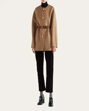 Prada Double Wool Leather Belted Caban Jacket