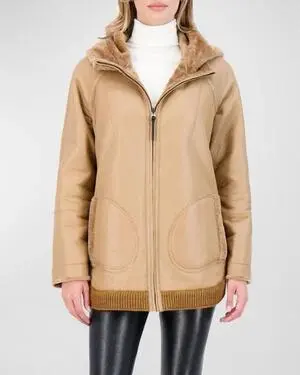 Gorski Reversible Shearling Lamb Parka Jacket - Latte