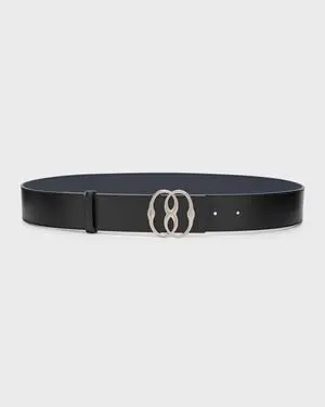 Bally Emblem-buckle Reversible Leather Belt - Black Midnight Pall
