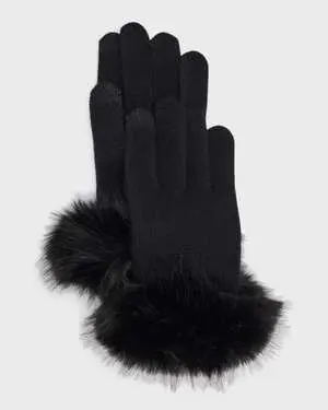 Sofia Cashmere Sofia Cashmere Touchscreen Gloves With Faux Fur Cuffs Black