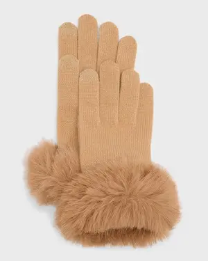 Sofia Cashmere Sofia Cashmere Touchscreen Gloves With Faux Fur Cuffs Camel