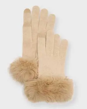 Sofia Cashmere Sofia Cashmere Touchscreen Gloves With Faux Fur Cuffs Oatmeal