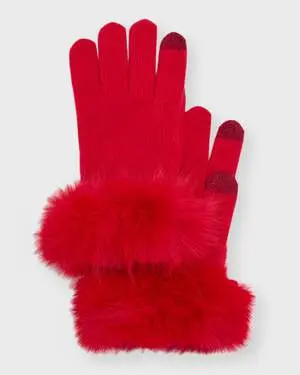 Sofia Cashmere Sofia Cashmere Touchscreen Gloves With Faux Fur Cuffs Red