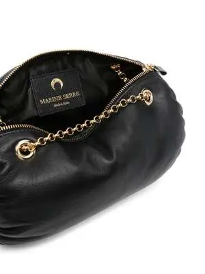 MARINE SERRE Pillow Leather Shoulder Bag With Crescent Moon Detail - Black