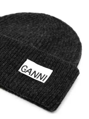 GANNI Logo-patch Ribbed Beanie