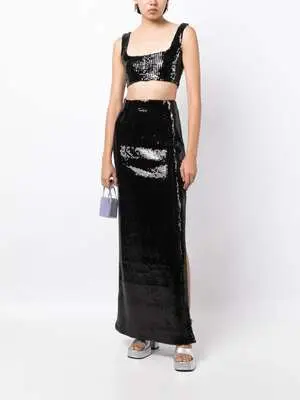 Galvan Sequin-embellished Maxi Skirt - Black