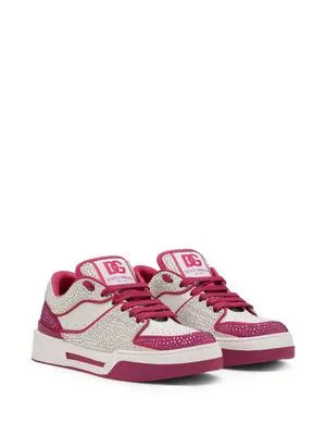 Dolce & Gabbana Crystal-embellished Leather Sneakers - White