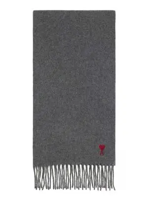 Ami De Coeur Monogram Fringed Logo-embroidered Scarf - Grey