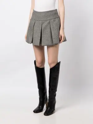 PATOU Pleated Virgin Wool Miniskirt - Black