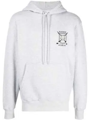 Maison Kitsuné Logo-embroidered Jersey Hoodie - Grey