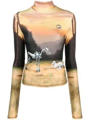 Coperni Graphic-print High-neck Top - Orange