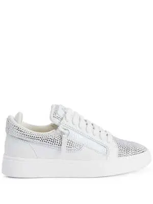 GIUSEPPE ZANOTTI Rhinestone-embellished Leather Sneakers - White