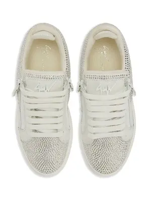 GIUSEPPE ZANOTTI Rhinestone-embellished Leather Sneakers - White