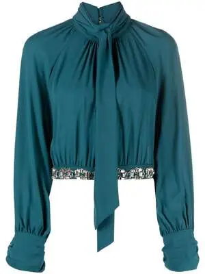 Elisabetta Franchi Gathered Tie-neck Rhinestone-embellished Blouse