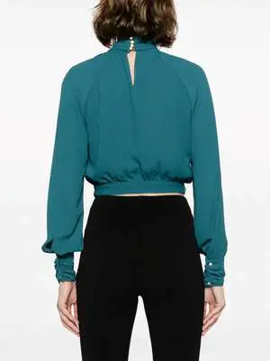 Elisabetta Franchi Gathered Tie-neck Rhinestone-embellished Blouse