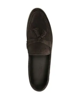 SCAROSSO Suede Tassel Loafers - Brown