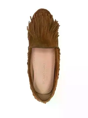 SCAROSSO Fringed Suede Loafers - Brown