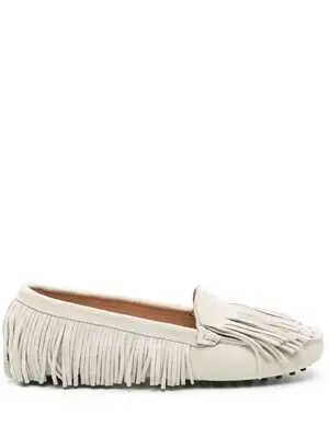 SCAROSSO Fringed Suede Loafers - Neutrals