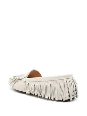 SCAROSSO Fringed Suede Loafers - Neutrals