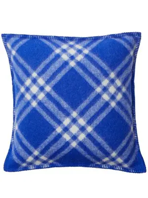 Burberry Checked Wool Cushion - Blue