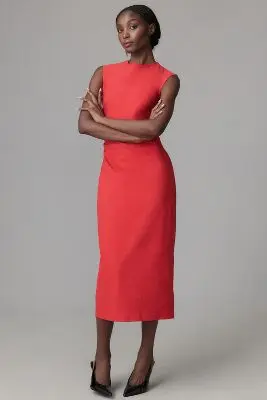 Maeve Cap-Sleeve Slim Midi Dress In Red - 41% Off | Editorialist