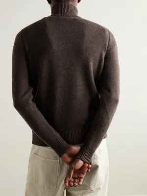 Purdey Leather-trimmed Cashmere Half-zip Sweater - Brown