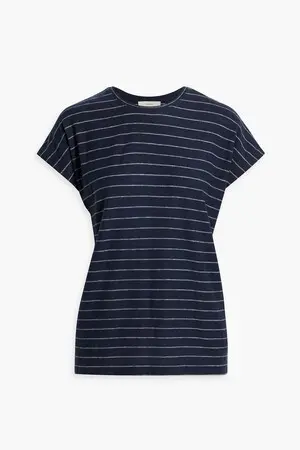 Vince Striped Brushed Cotton Tshirt - Navy