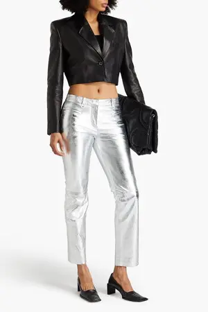 MUUBAA Crinkled Metallic Leather Trousers
