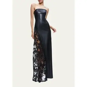 Alice + Olivia Retha Strapless Vegan Leather Lace Maxi Dress