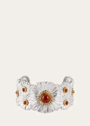 Buccellati Silver And 18K Gold Daisy Blossoms Bracelet With Red Jasper And Diamonds - One-color