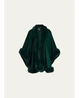 Sofia Cashmere Cape With Faux Fur Trim - Emerald
