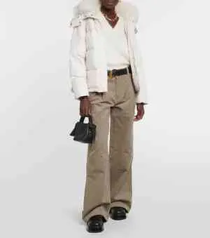 YVES SALOMON Belted Shearling-trimmed Down Jacket