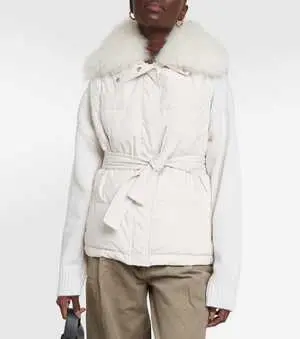 YVES SALOMON Belted Shearling-trimmed Down Jacket