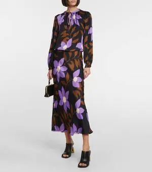 Velvet By Graham & Spencer Kaiya Printed Satin Midi Skirt - Multicoloured