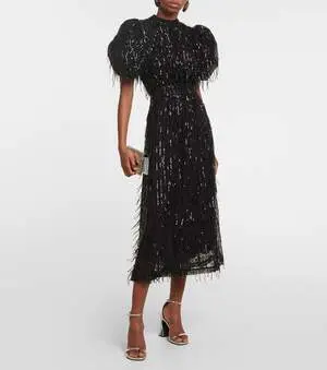ROTATE BY BIRGER CHRISTENSEN Sequined Midi Dress - Black