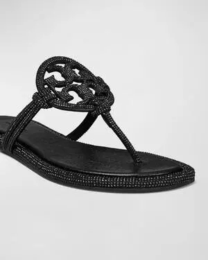 Tory Burch Miller Pave Logo Thong Sandals - Black