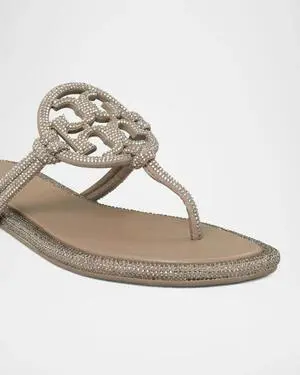 Tory Burch Tory Burch Miller Pave Logo Thong Sandals Dkbeig