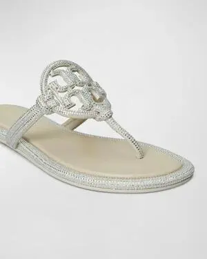Tory Burch Tory Burch Miller Pave Logo Thong Sandals Gray