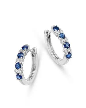 Bloomingdale'S Blue Sapphire And Diamond Huggie Hoop Earrings - Blue/white
