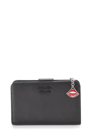 Prada Saffiano Zip Around Compact Wallet - Black