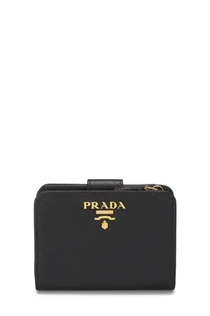 Prada Saffiano Zip Around Compact Wallet - Black