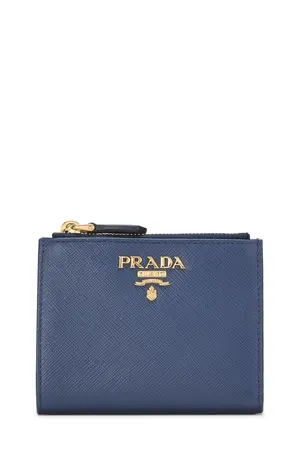 Prada Saffiano Compact Wallet - Navy