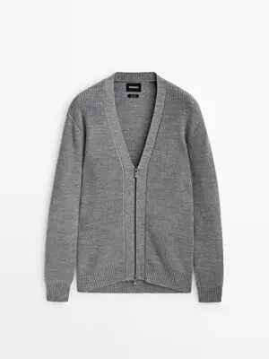 Massimo Dutti Knit Cardigan With Zip Limited Edition - Anthracite Grey