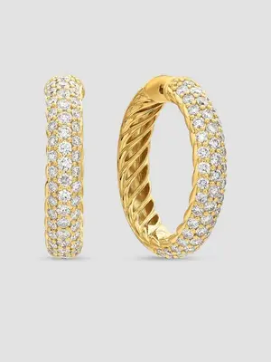 David Yurman Mercer Hoop Earrings In 18k Yellow With Pave Diamonds - Diamond