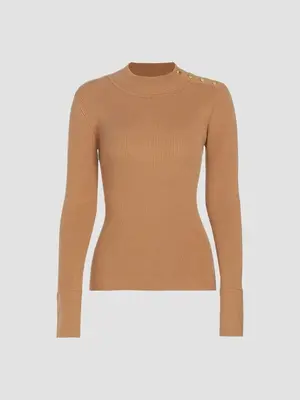 Elie Tahari Naya Button-detailed Rib-knit Sweater - Saddle