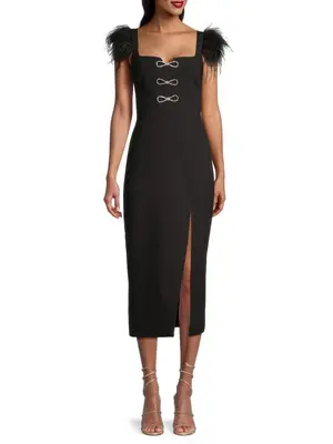 Likely Rizzo Crystal Bow & Feather Midi-dress