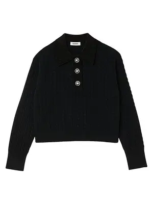Sandro Women's Knit Polo Neck Sweater - Black  - Black